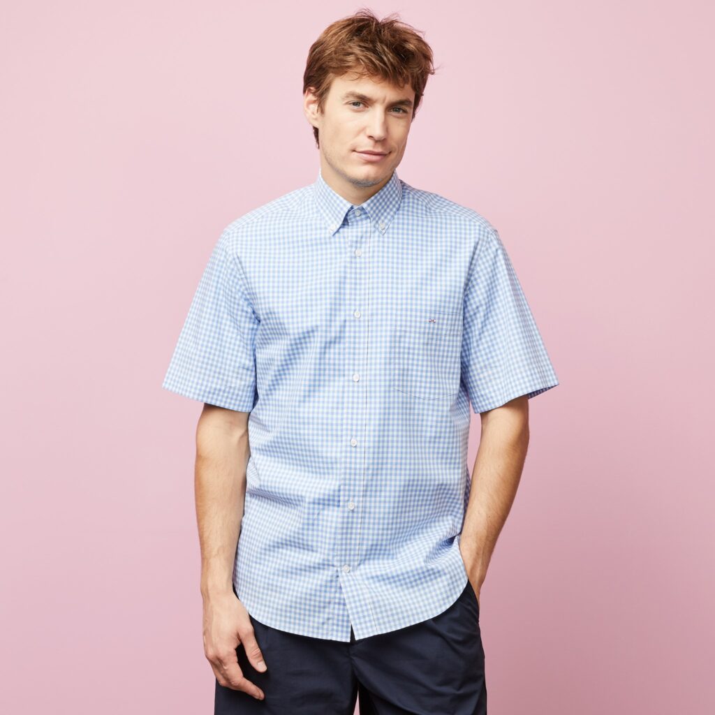 Eden Park Blue Gingham Check Short Sleeve Shirt